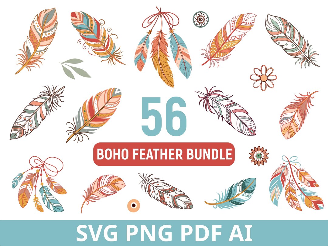 Boho Feather Clipart Bundle: 56 SVG PNG PDF Designs - Etsy