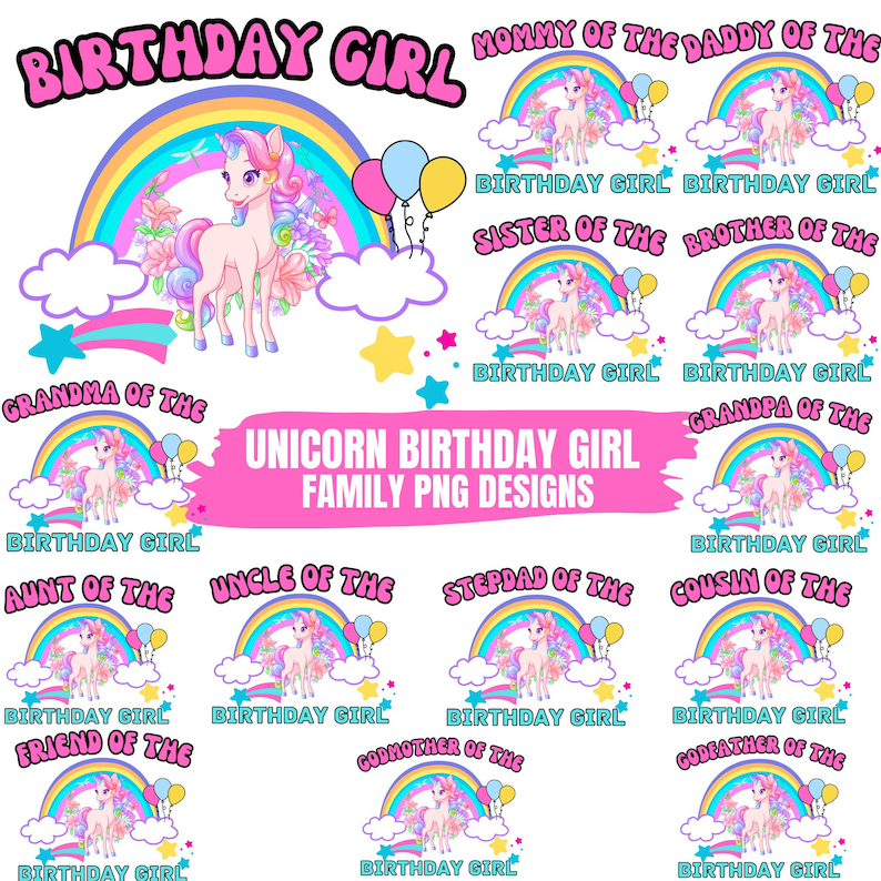 Unicorn Birthday Girl Png, Unicorn Family Png, Birthday Girl PNG ...