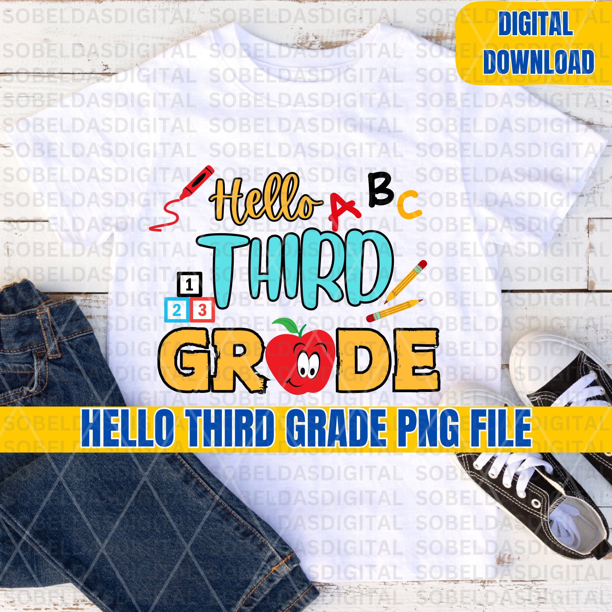 Hello Third Grade Png, Sublimation Designs 3rd Grade, 3rd Grade ...