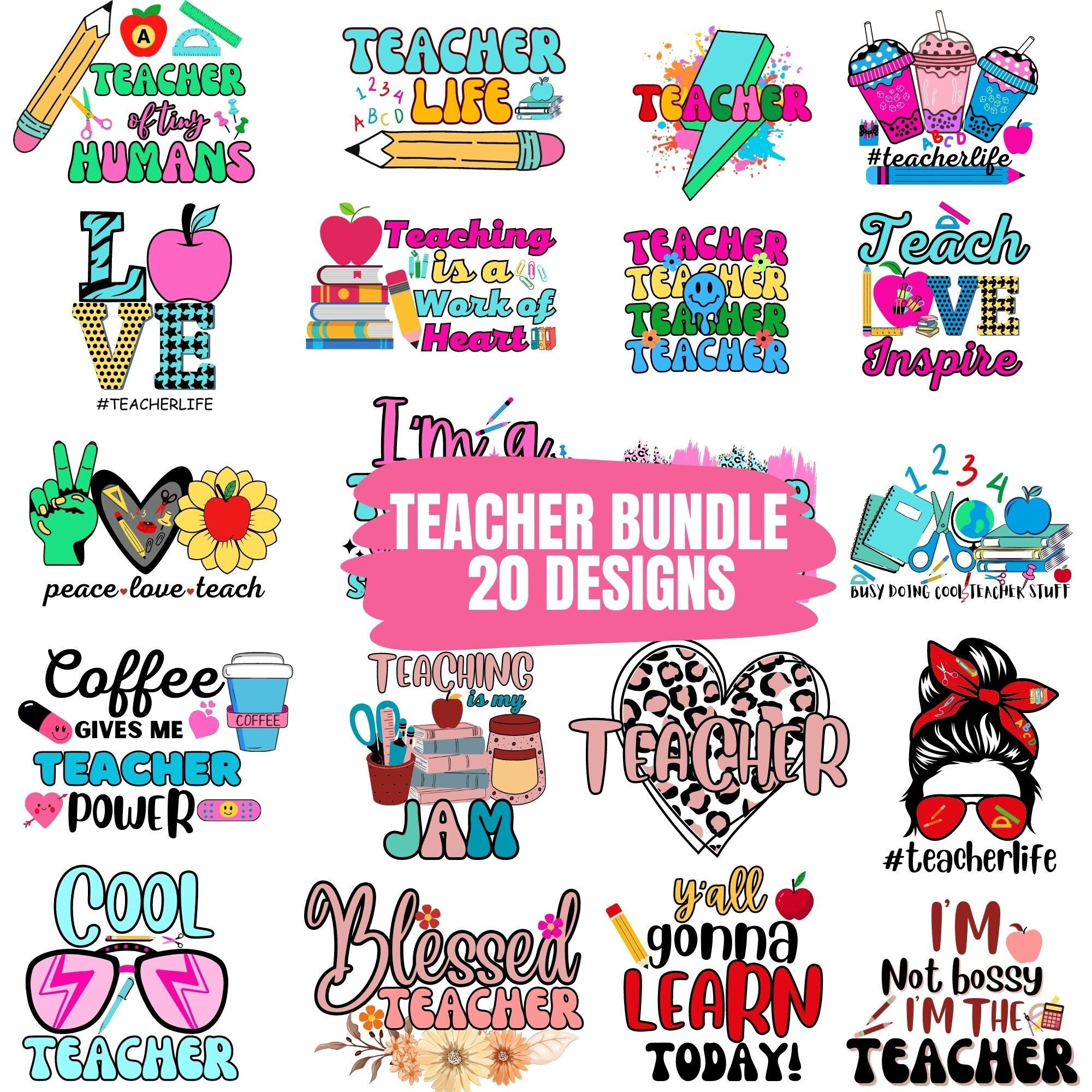 Teacher PNG Bundle, Teacher Shirt Design PNG, Teacher Sublimation ...