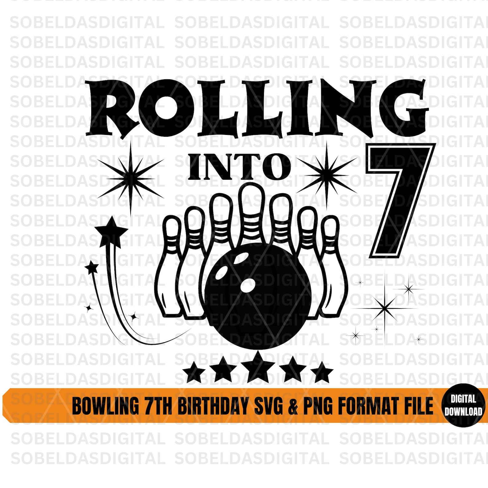 Rolling Into 7 Svg, Bowling Birthday Svg, 7th Birthday Svg, Bowling ...