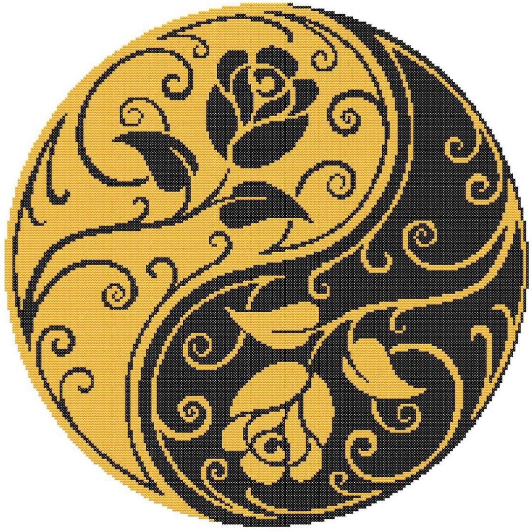 Floral Yin Yang Cross Stitch Pattern 200 X 200 PDF Instant Download - Etsy