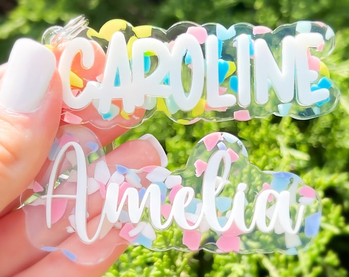 Personalized Name Keychain, Cute Terrazzo Acrylic Keyring, Backpack ...
