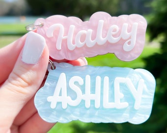 Personalized Name Keychain, Cute Dots Acrylic Keyring, Backpack Name ...