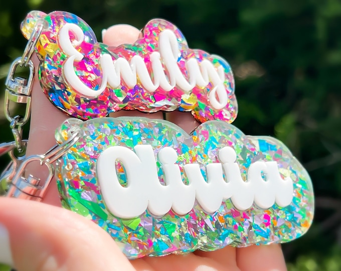 Personalized Name Keychain, Cute Confetti Acrylic Keyring, Backpack ...