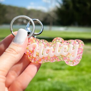 Personalized Name Keychain, Cute Dots Acrylic Keyring, Backpack Name ...