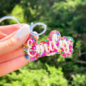 Personalized Name Keychain, Cute Confetti Acrylic Keyring, Backpack ...