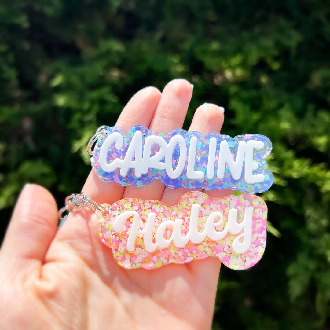 Personalized Name Keychain, Cute Dots Acrylic Keyring, Backpack Name ...