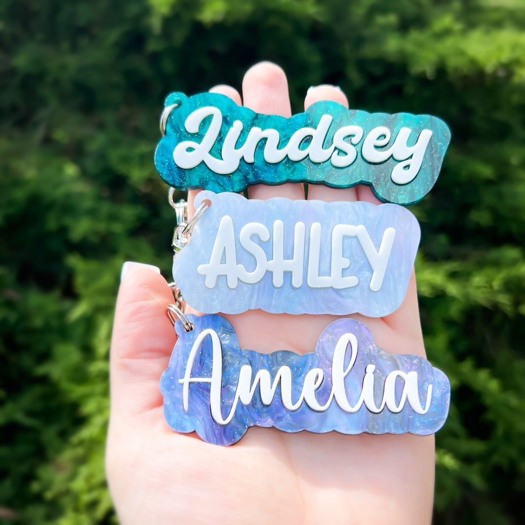 Personalized Name Keychain, Cute Sparkle Acrylic Keyring, Backpack Name ...