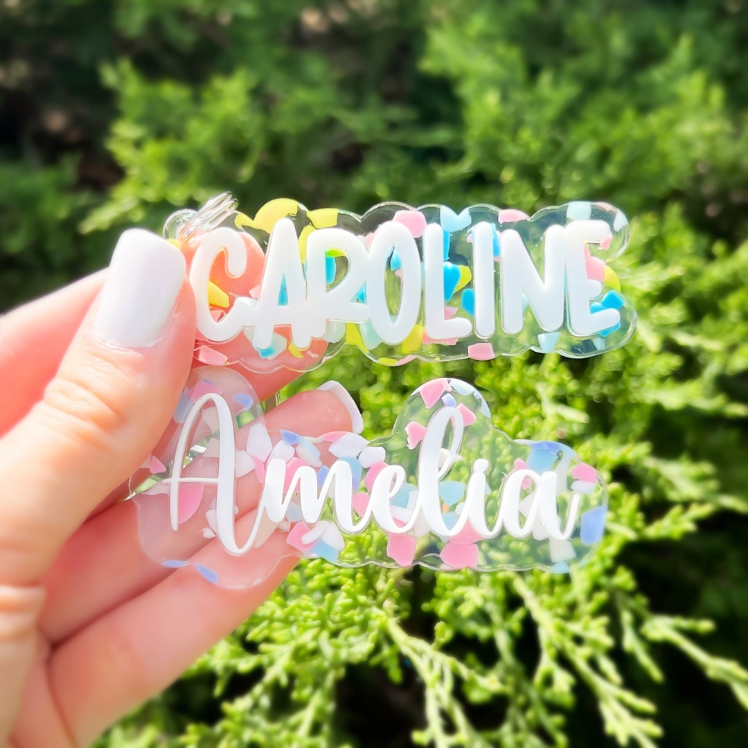 Personalized Name Keychain, Cute Terrazzo Acrylic Keyring, Backpack ...