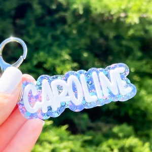 Personalized Name Keychain, Cute Dots Acrylic Keyring, Backpack Name ...