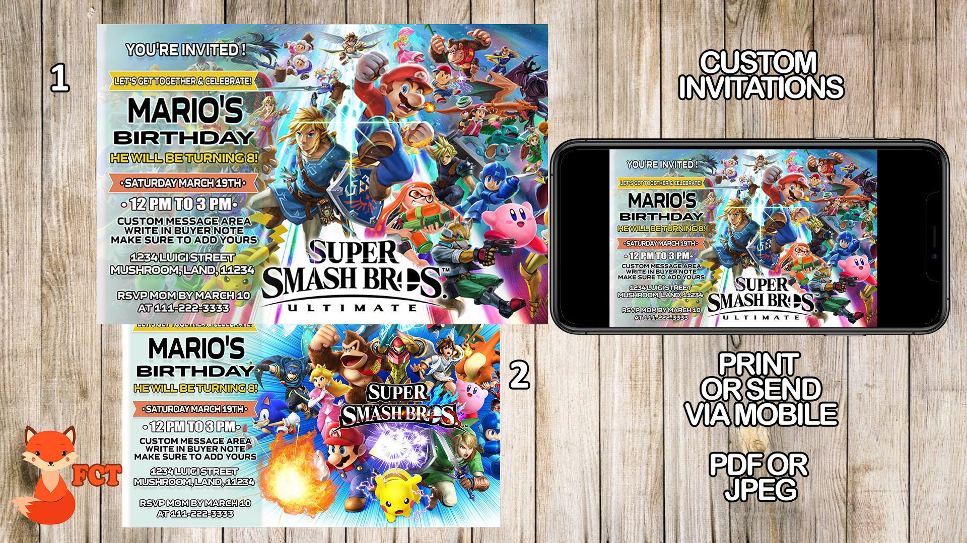 Mario Smash Bros Invitations, Mario Smash Bros Birthday Invites, Mario ...