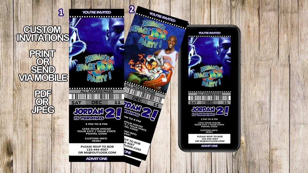 Space Jam Ticket Invitations, Space Jam Birthday Invites, Space Jam ...