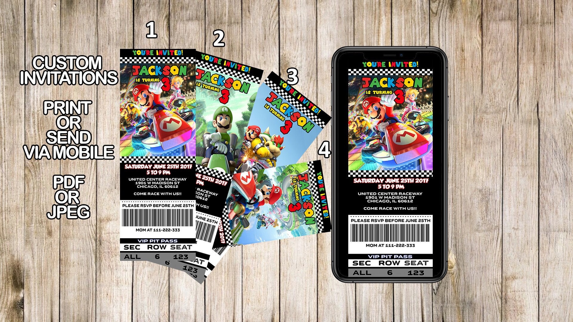 Mario Kart Ticket Invitations, Mario Kart Birthday Invites, Mario Kart ...