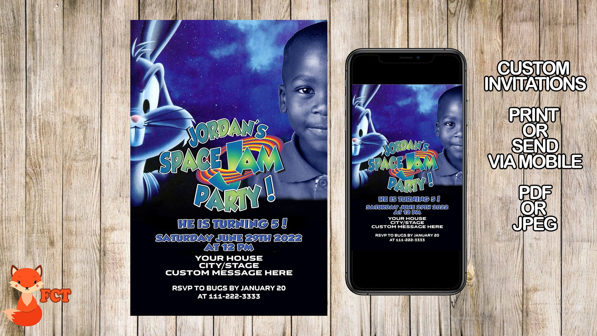 Space Jam Invitation, Space Jam Birthday Invites, Space Jam Movie Party ...