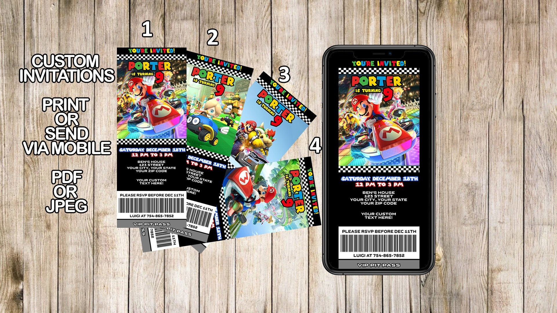 Mario Kart Ticket Invitations, Mario Kart Birthday Invites, Mario Kart ...