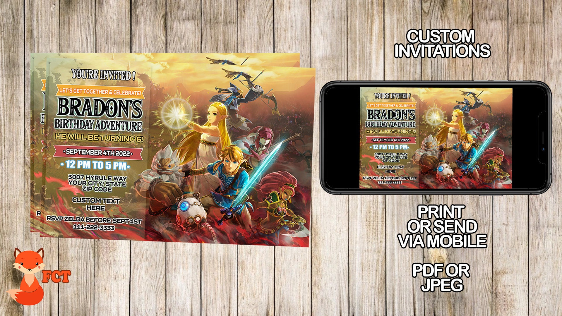 Zelda Invitations, Zelda Invites, Zelda and Link Party, Hyrule Warriors ...