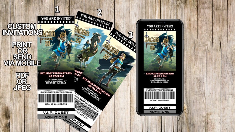 Zelda Invitations, Zelda Invites, Zelda Ticket Invitation, Zelda and ...
