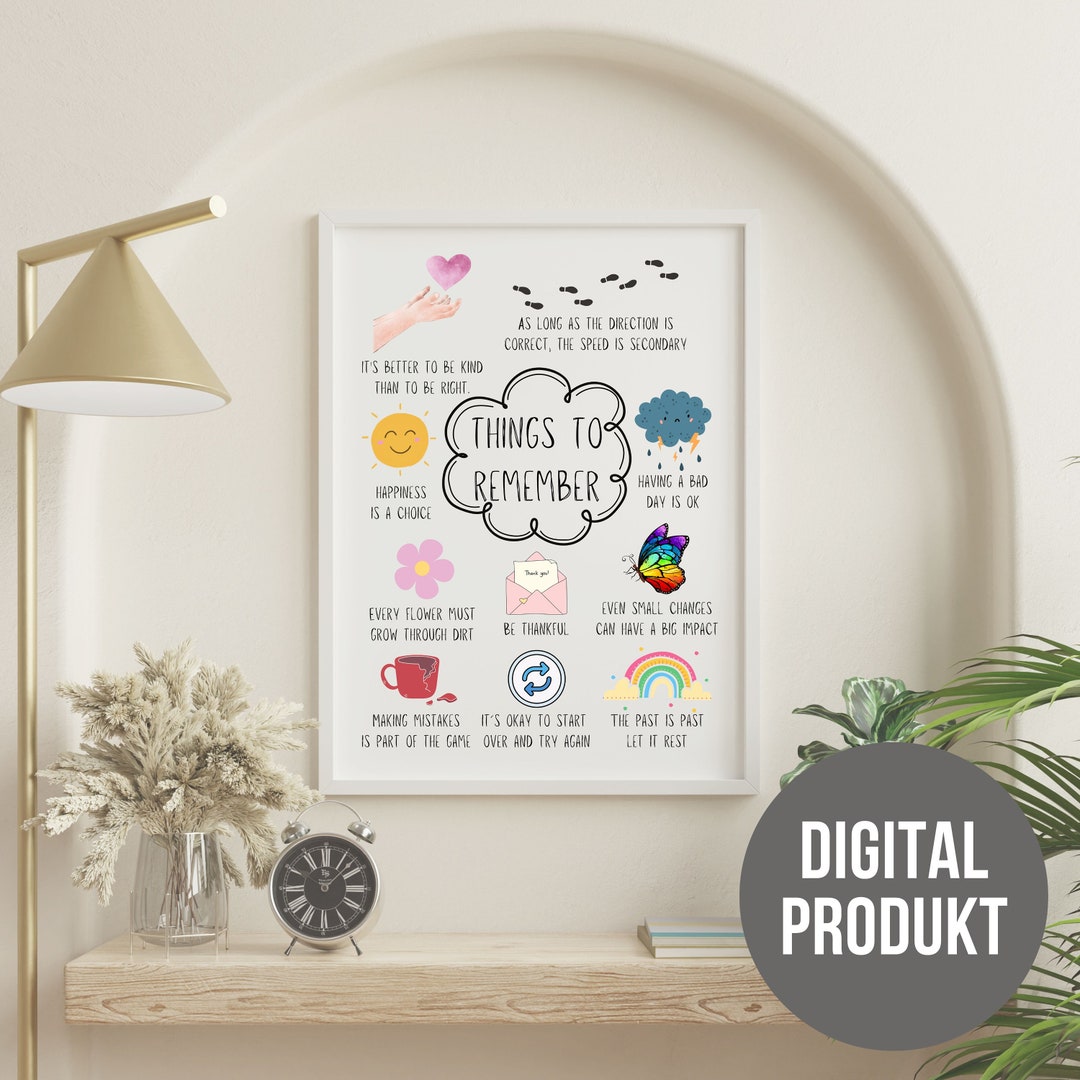 Things to Remember Positive Daily Affirmations Wall Art for Mental ...