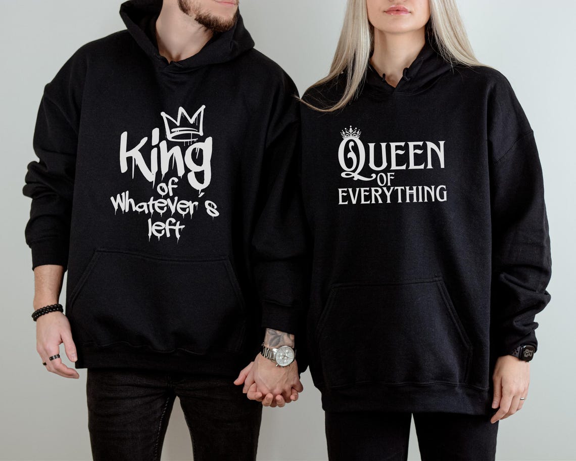 Matching Couple Hoodies King & Queen | Funny Matching Outfit Set ...