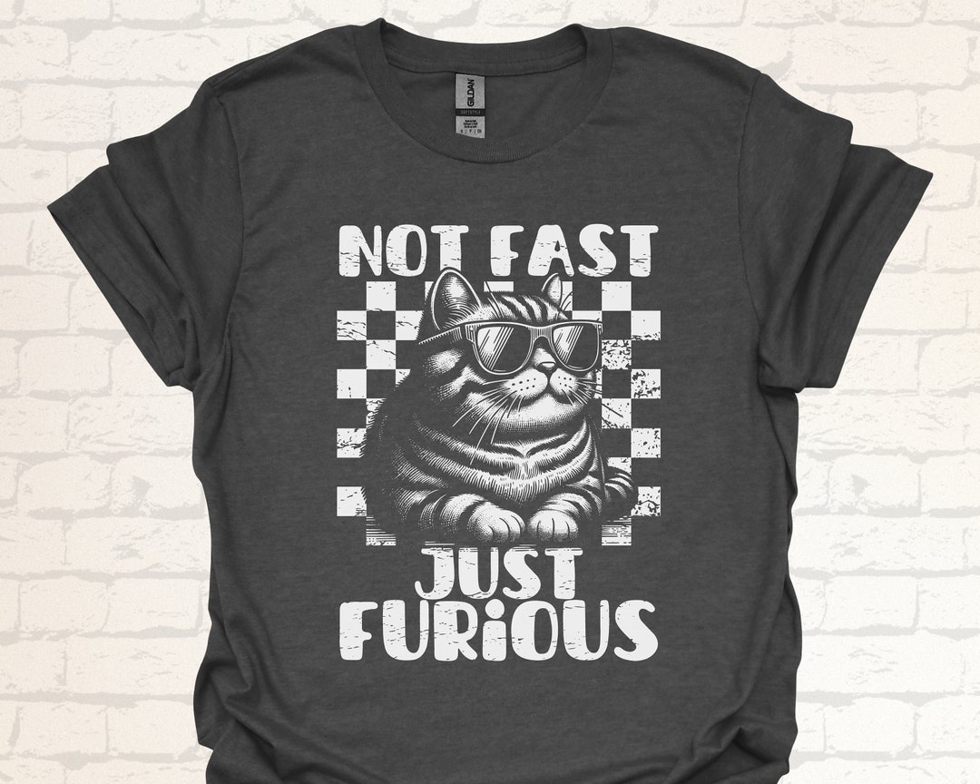 Funny Retro Cat T-shirt | Not Fast Just Furious Shirt | Chubby Cat With ...