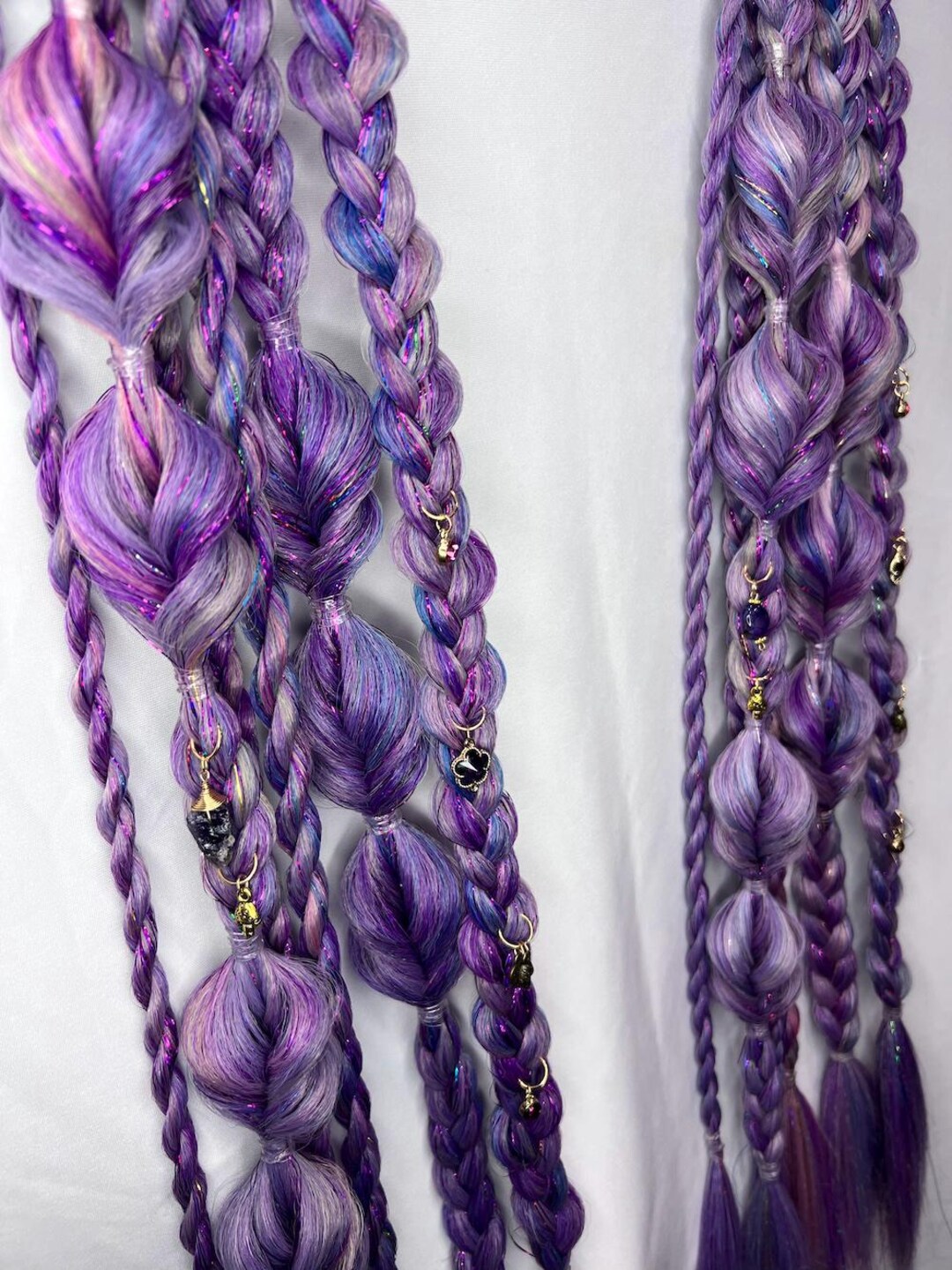 PAIR of Braided Ponytails, Purple Carnival Braids, Purple Festival Hair ...