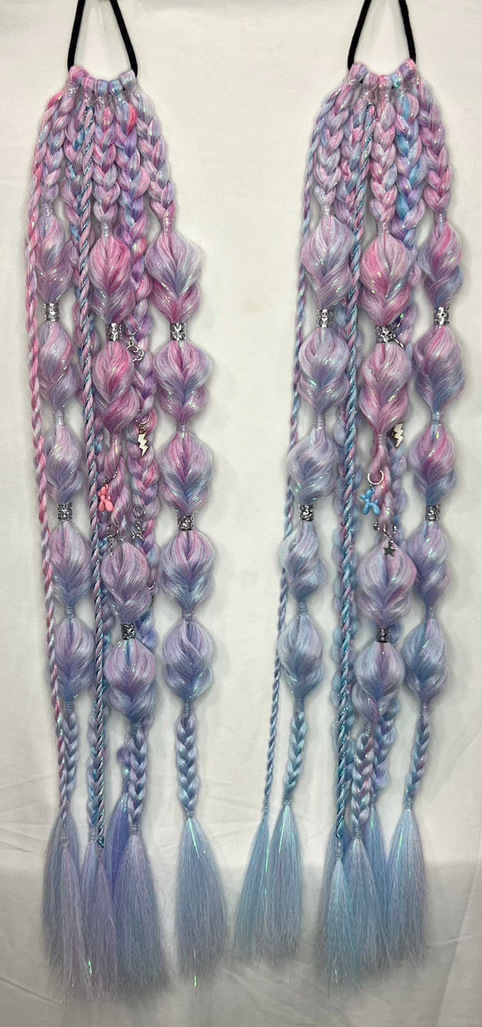 PAIR of Braided Ponytails, Balloon Dog Cotton Candy Festival Hair, Pink ...