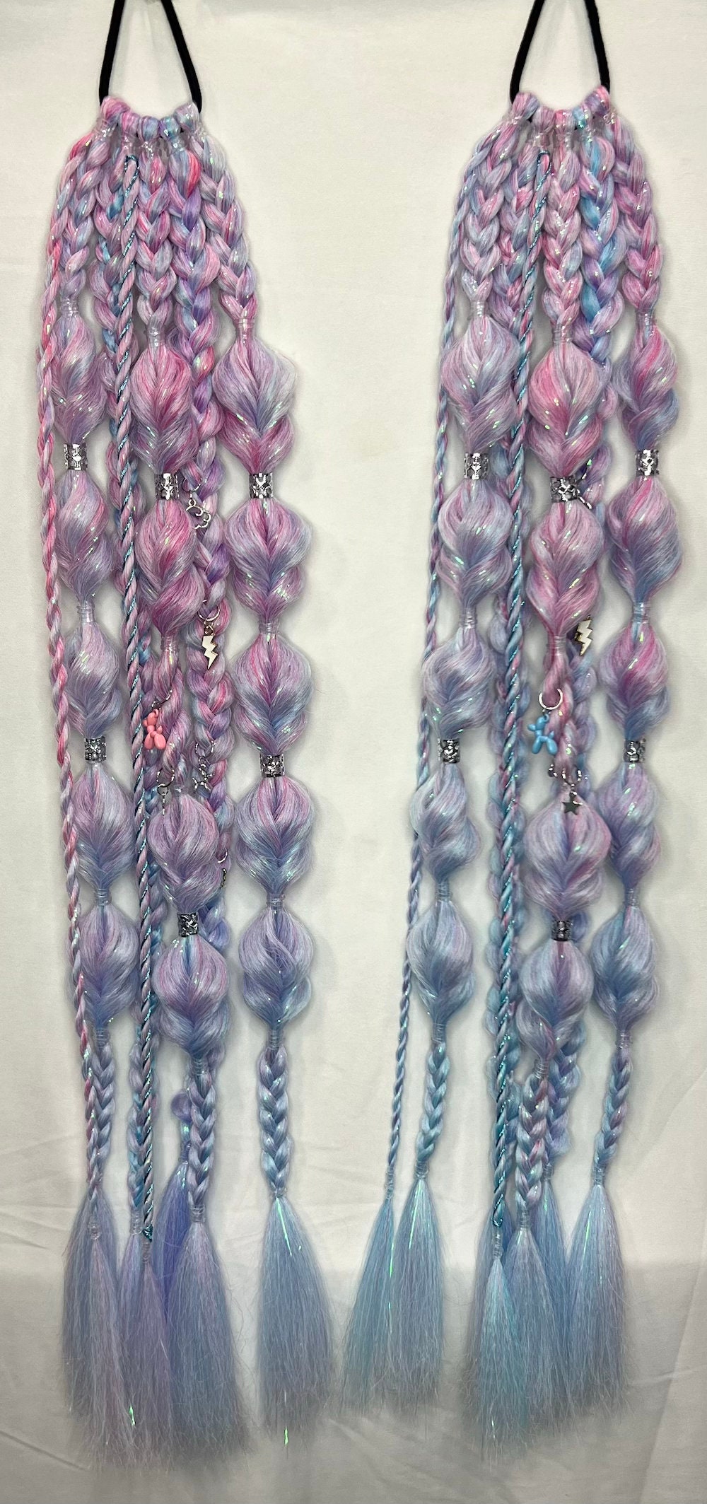 PAIR of Braided Ponytails, Balloon Dog Cotton Candy Festival Hair, Pink ...