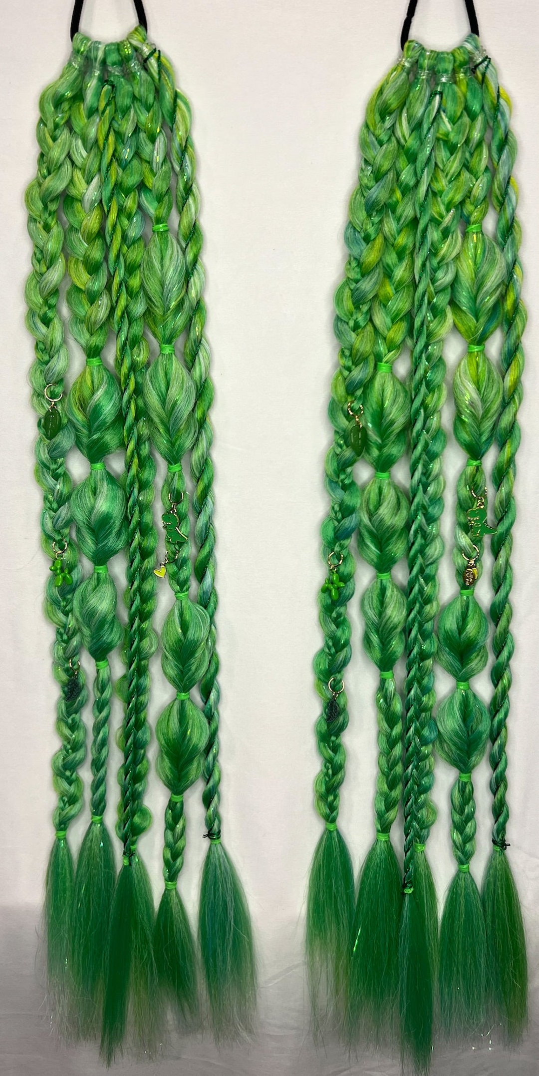 PAIR of Braided Ponytails, Lime Green Braids, Green Festival Hair ...