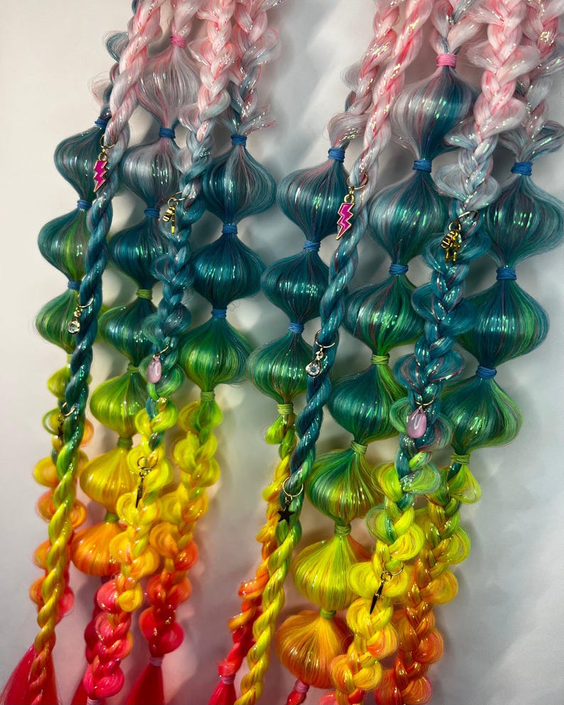 Rainbow Electric Braided Ponytails, Pastel Rainbow Braids, Crystal ...