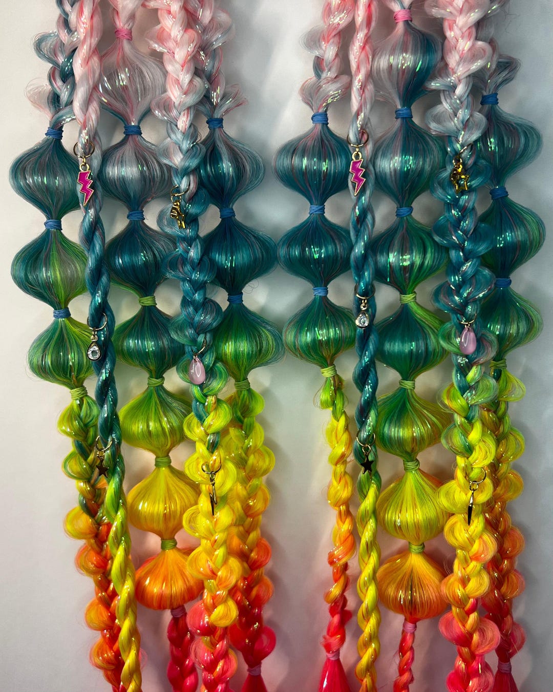 Rainbow Electric Braided Ponytails, Pastel Rainbow Braids, Crystal ...