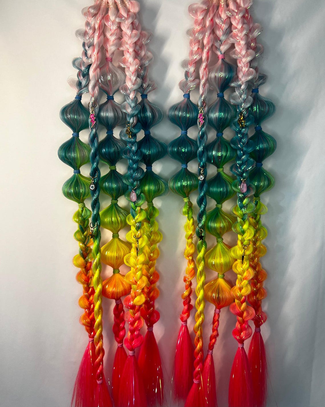Rainbow Electric Braided Ponytails, Pastel Rainbow Braids, Crystal ...