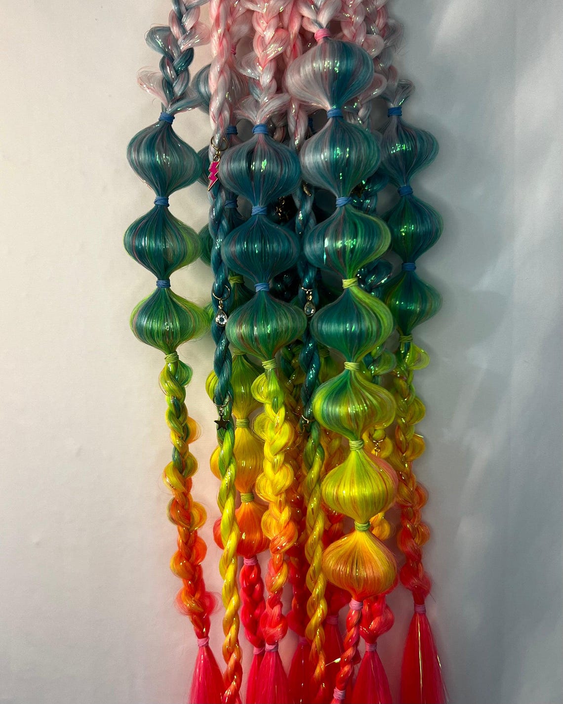 Rainbow Electric Braided Ponytails, Pastel Rainbow Braids, Crystal ...