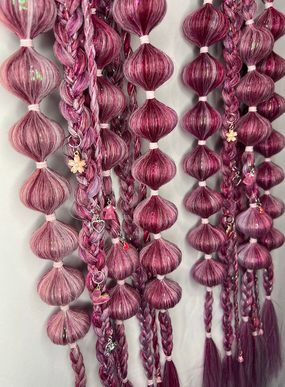 PAIR of Braided Ponytails, Bright Pink Festival Hair, Pink Rave Braids ...