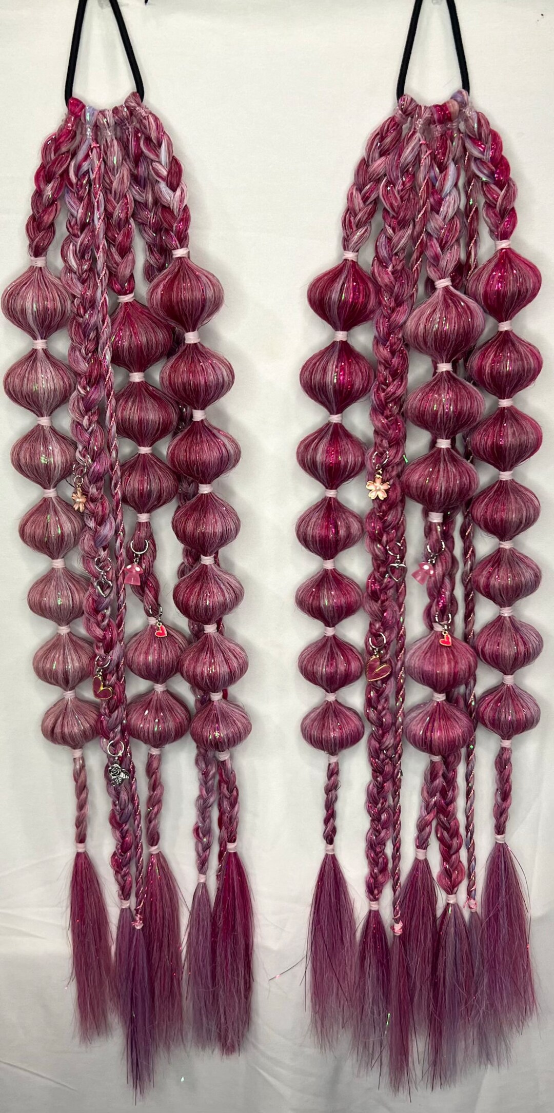 PAIR of Braided Ponytails, Bright Pink Festival Hair, Pink Rave Braids ...