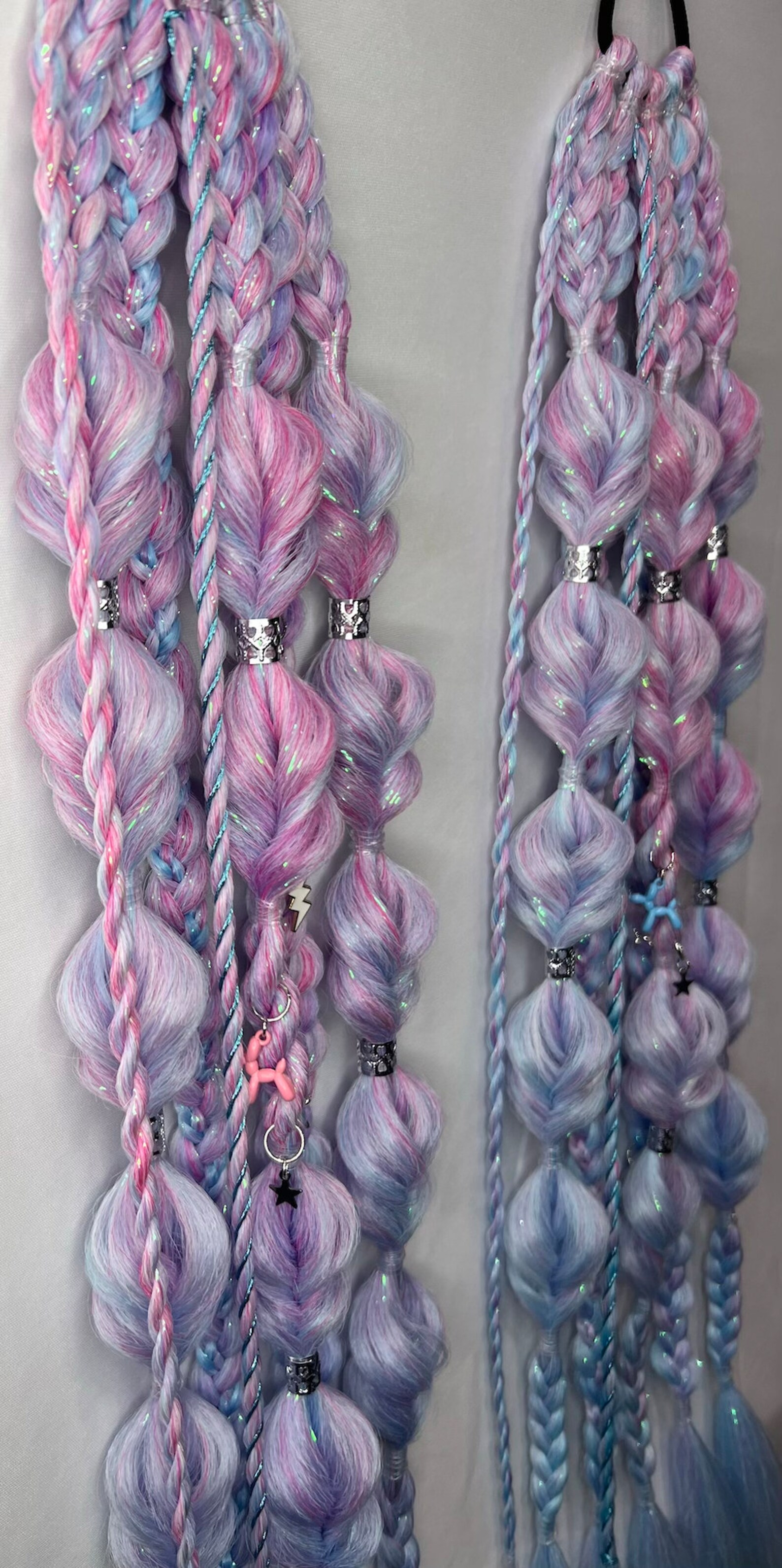 PAIR of Braided Ponytails, Balloon Dog Cotton Candy Festival Hair, Pink ...