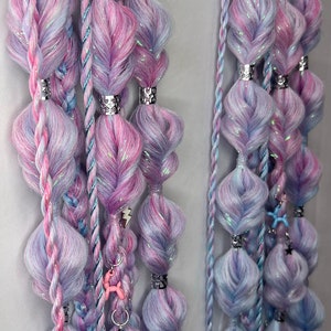 PAIR of Braided Ponytails, Balloon Dog Cotton Candy Festival Hair, Pink ...