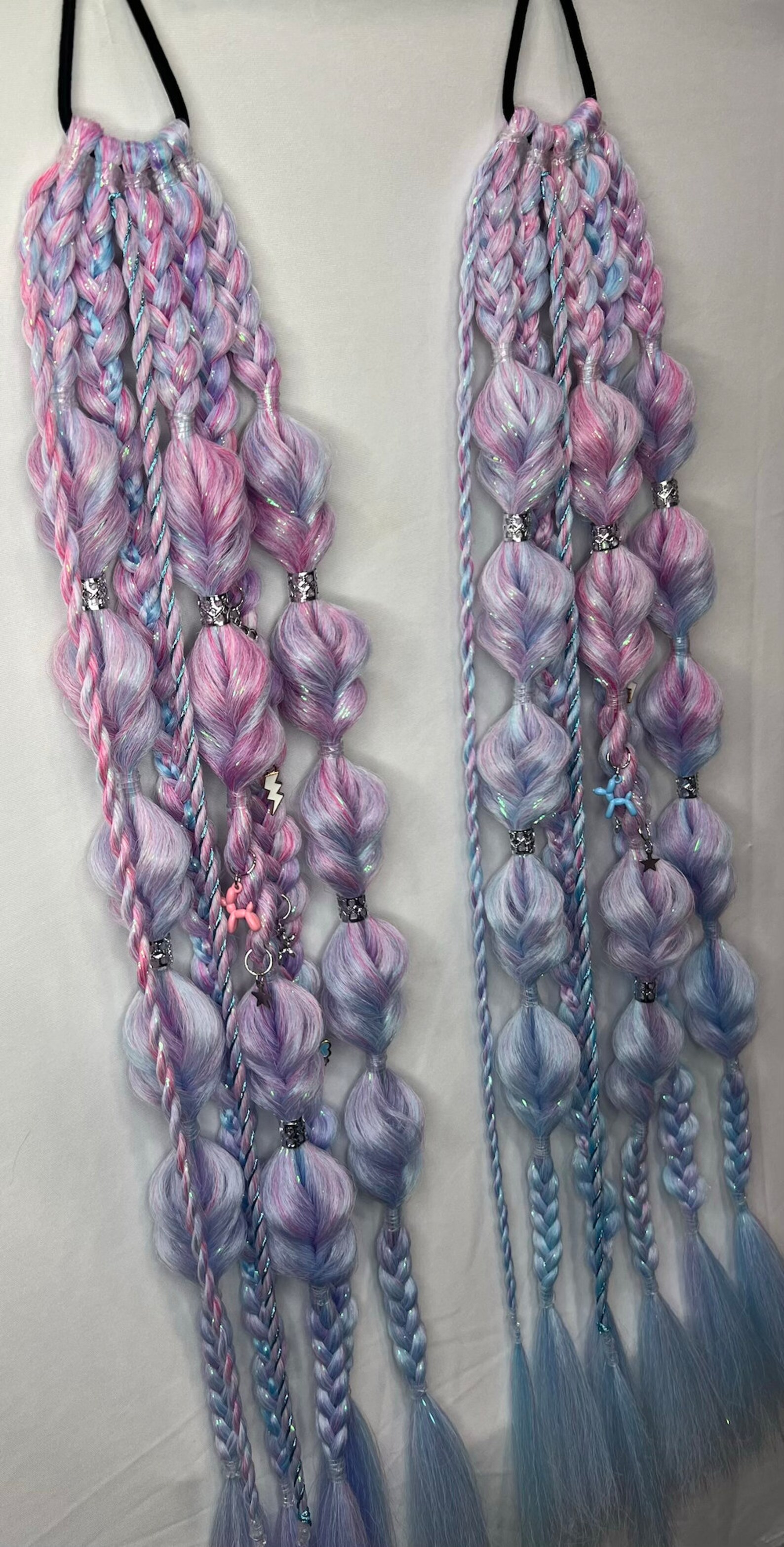 PAIR of Braided Ponytails, Balloon Dog Cotton Candy Festival Hair, Pink ...