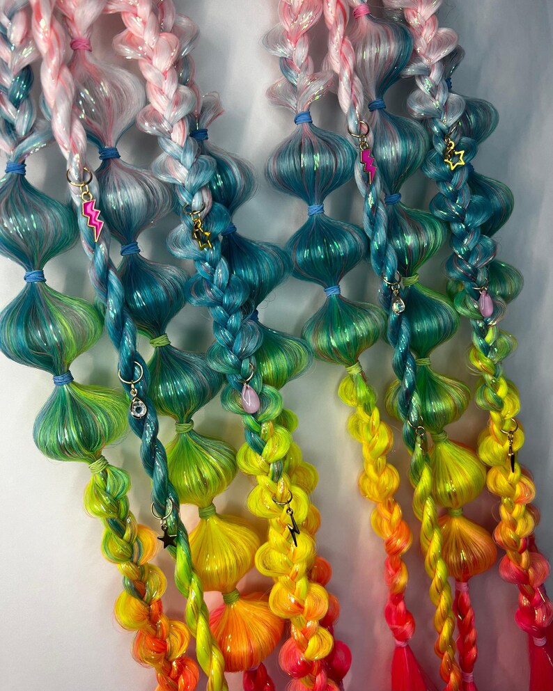 Rainbow Electric Braided Ponytails, Pastel Rainbow Braids, Crystal ...