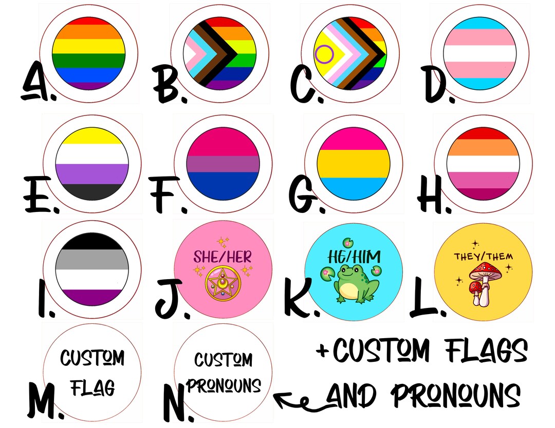 PRIDE and PRONOUNS LGBTQIA Button Style Pin Series Handmade With Custom ...