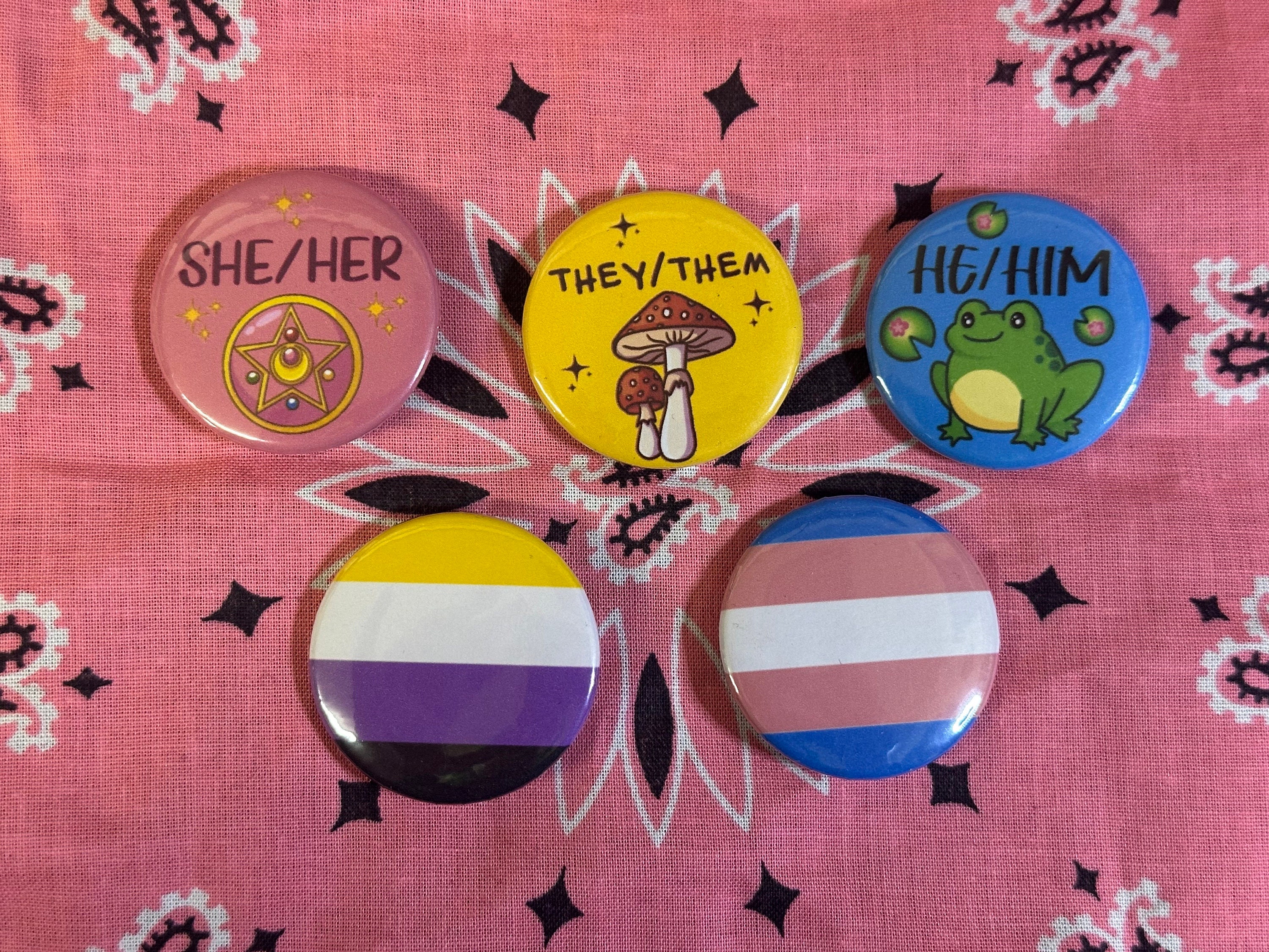 PRIDE and PRONOUNS LGBTQIA Button Style Pin Series Handmade With Custom ...