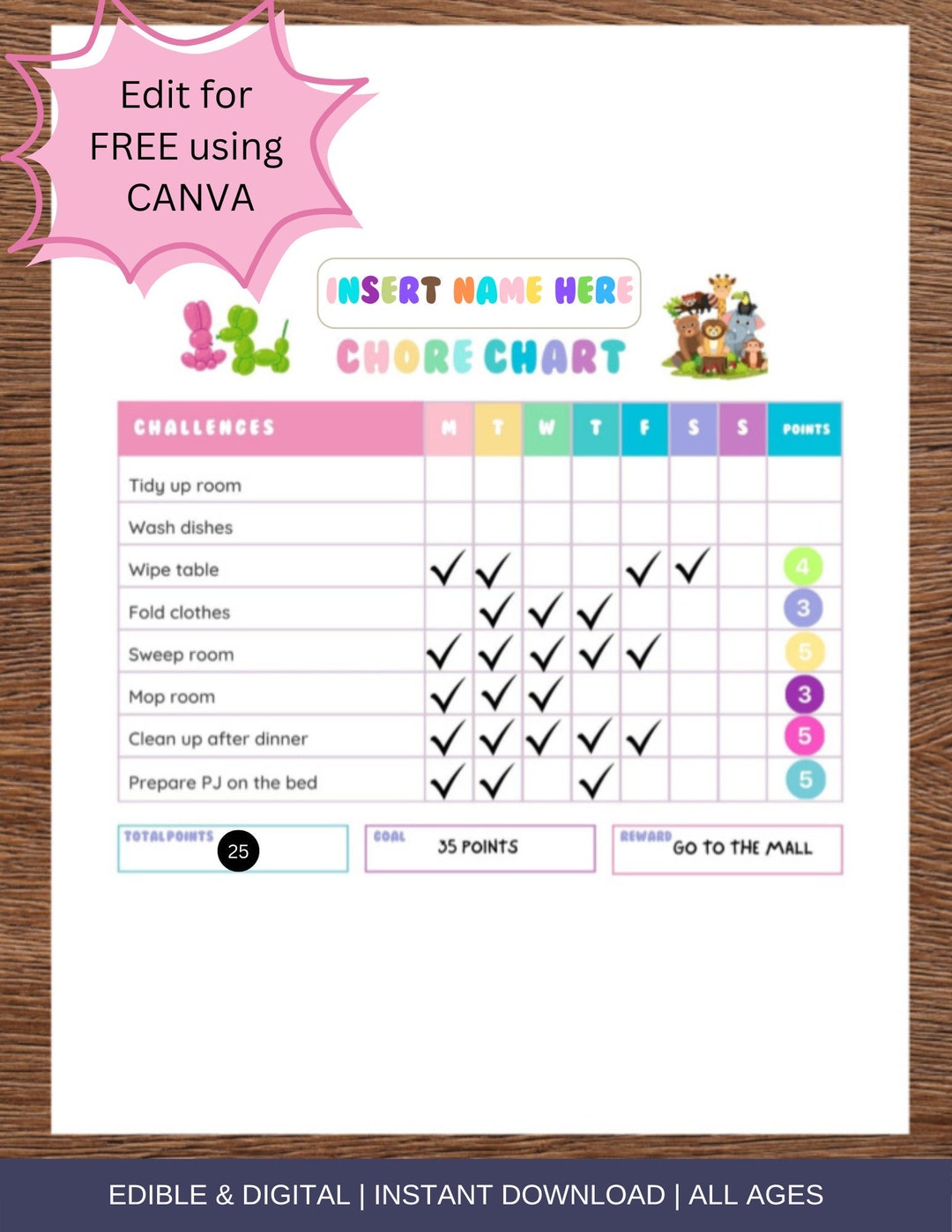 Edible Chore Chart for Children - Etsy