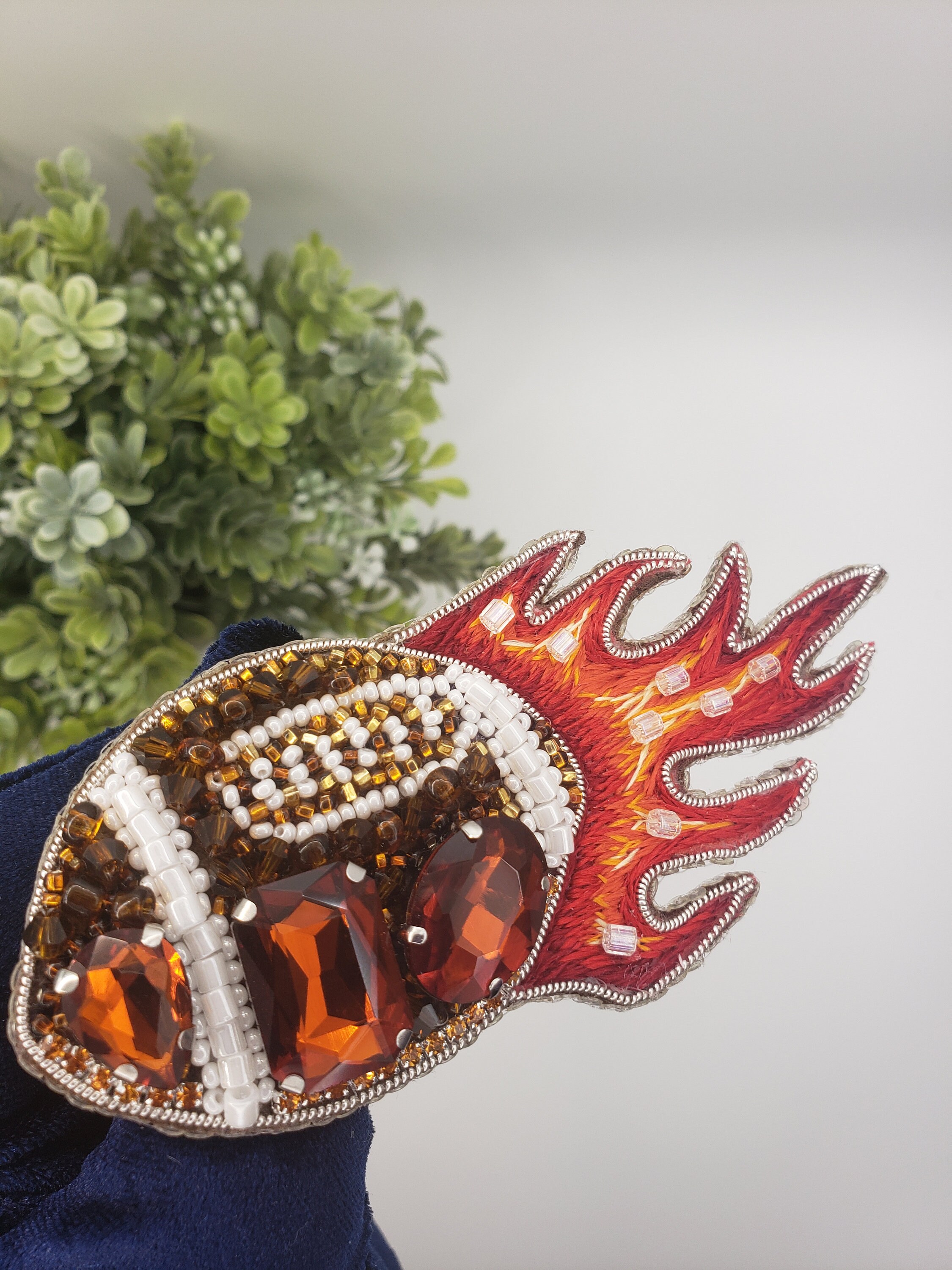 Flammed Football Ball Brooch Handmade Gift - Etsy