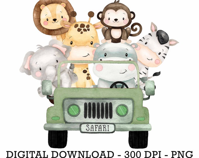 PNG Tropical Jungle Safari Animals Car, Kids Sublimation, Baby Shower ...