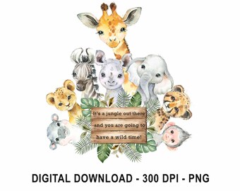 PNG Tropical Jungle Safari Animals Car, Kids Sublimation, Baby Shower ...