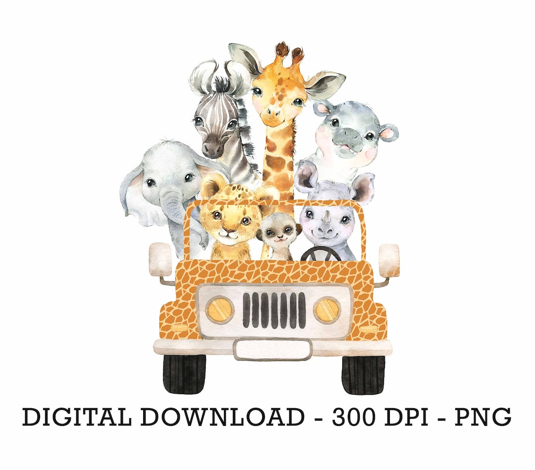 PNG Tropical Jungle Safari Animals Car, Kids Sublimation, Baby Shower ...