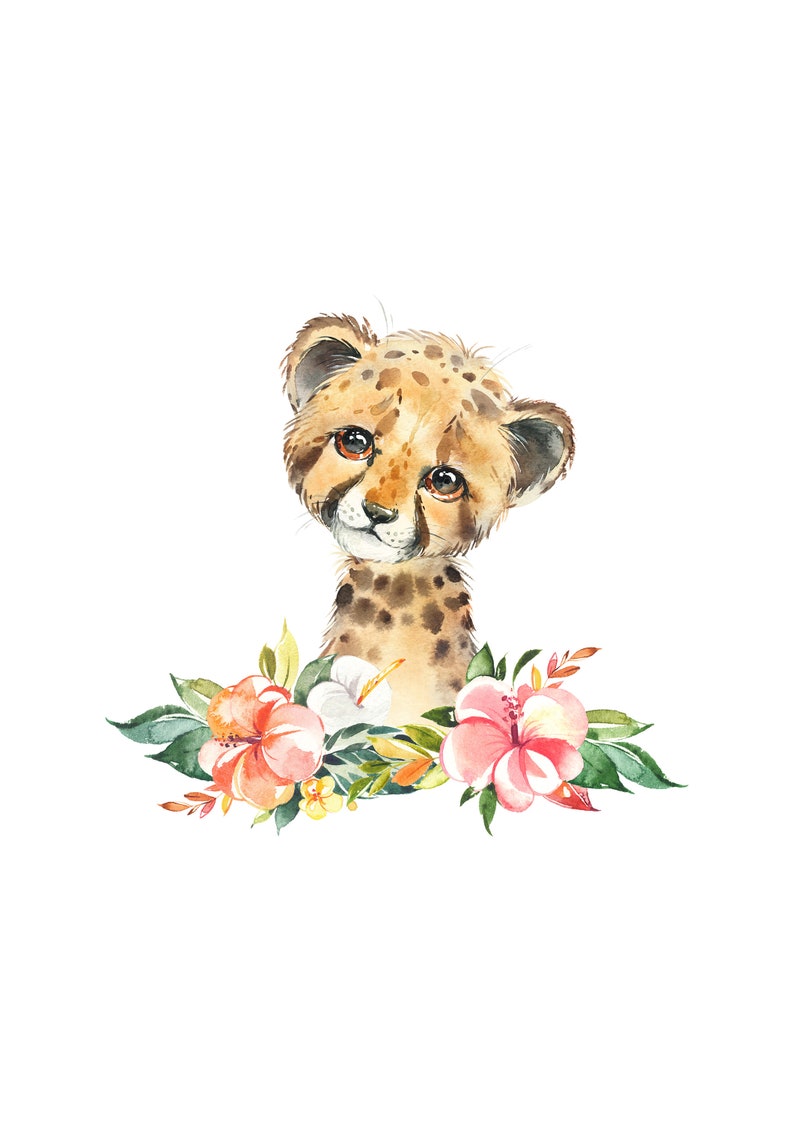PNG Set of 10 Watercolor Floral Jungle Safari Baby Animals - Etsy