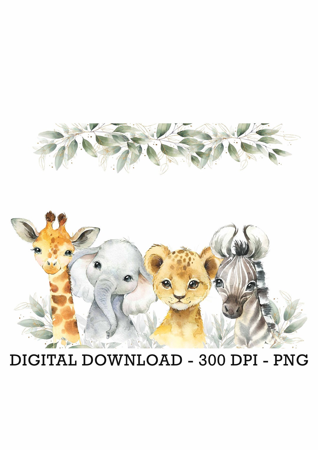 PNG Tropical Jungle Safari Animals, Kids Sublimation, Baby Shower ...