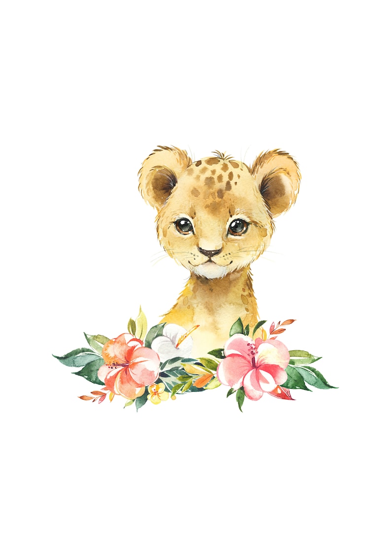 PNG Set of 10 Watercolor Floral Jungle Safari Baby Animals - Etsy