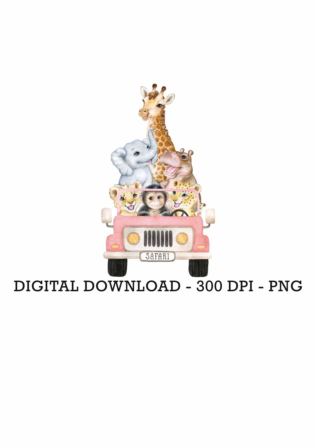 PNG Tropical Jungle Safari Animals Car, Kids Sublimation, Baby Shower ...